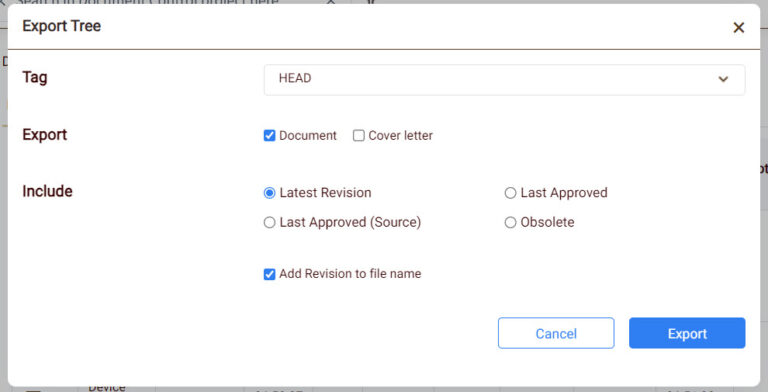 Export Tree in Document Control - Orcanos Helpcenter