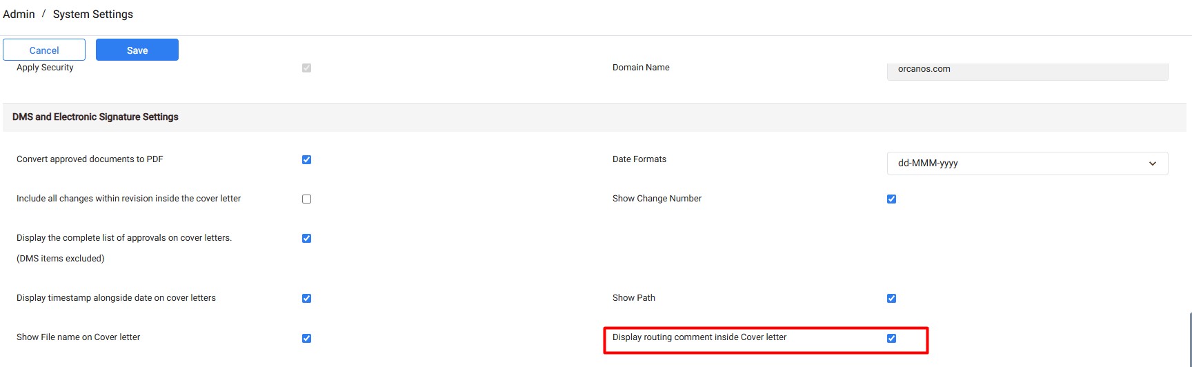Display Start Routing comment inside Cover letter - Orcanos Help Center